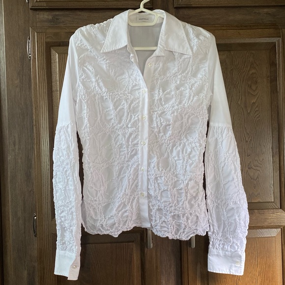 Exetera | Tops | Exetera Womens White Fancy Button Up Blouse Top Size ...